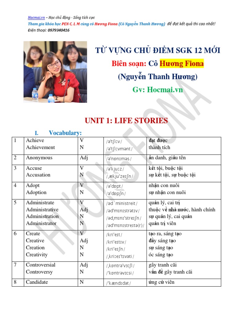 T V NG SGK 12 M I Cô Hương Fiona | PDF