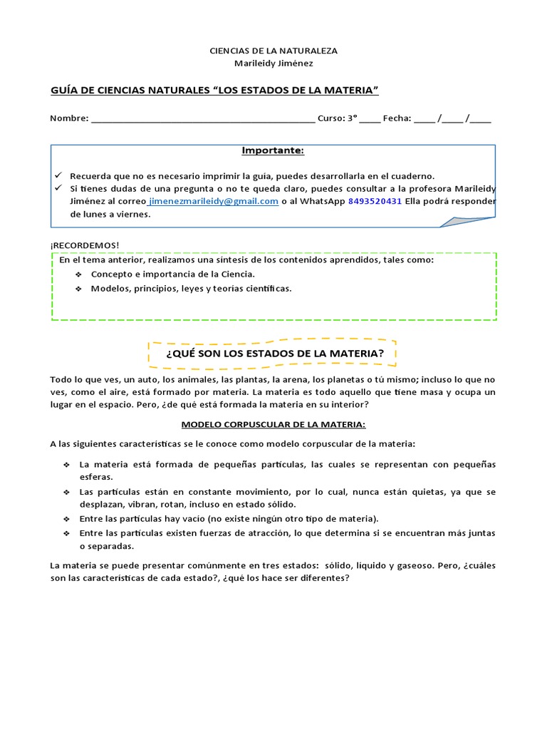 Ciencias Naturales Guía Estados de La Materia | PDF | Gases | Importar