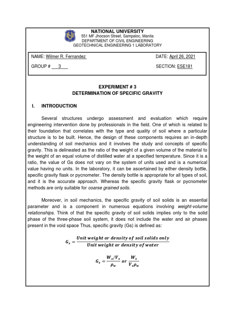 Determination of Specific Gravity | PDF | Soil Mechanics | Distillation