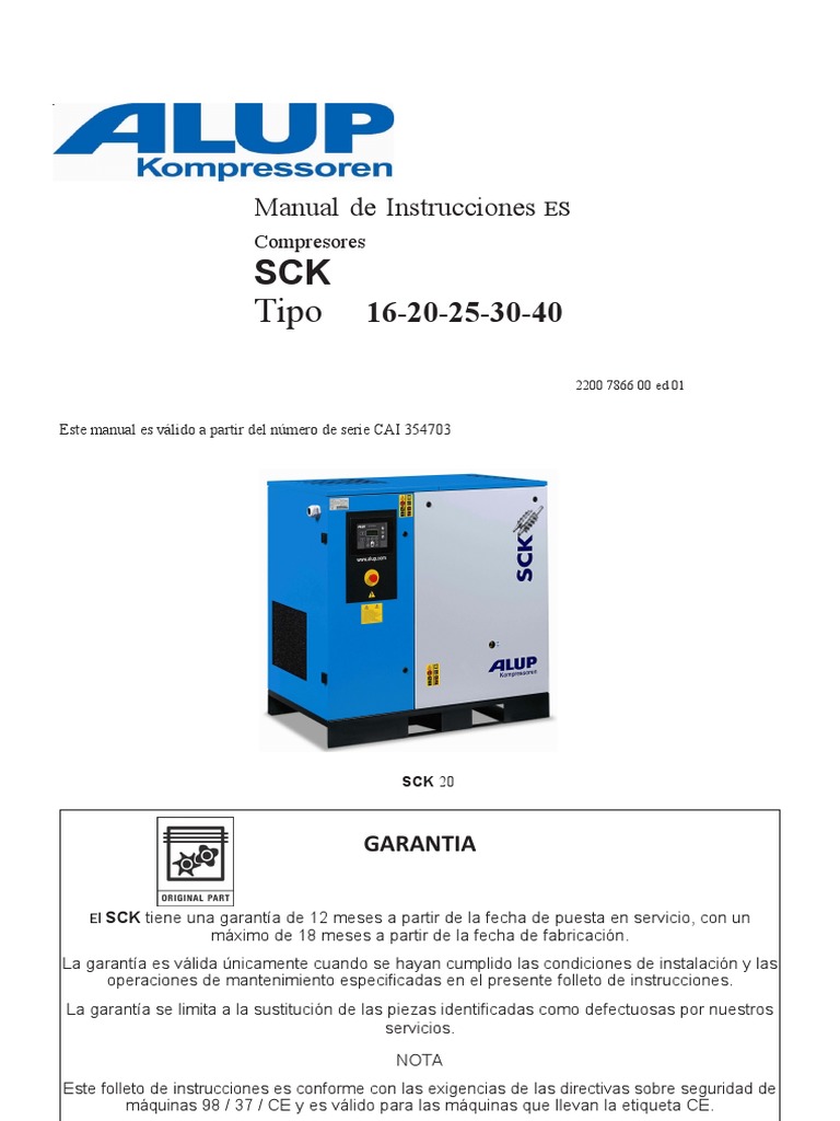 Manual de Uso Compresor ALUP | PDF | Ingeniería mecánica | Ingeniería de Edificación