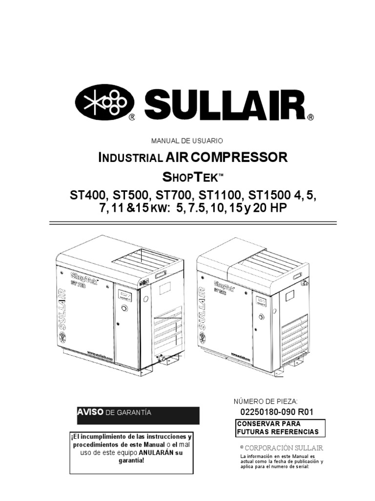 Manual de Uso Compresor SULLAIR | PDF | Presión | Refrigeración