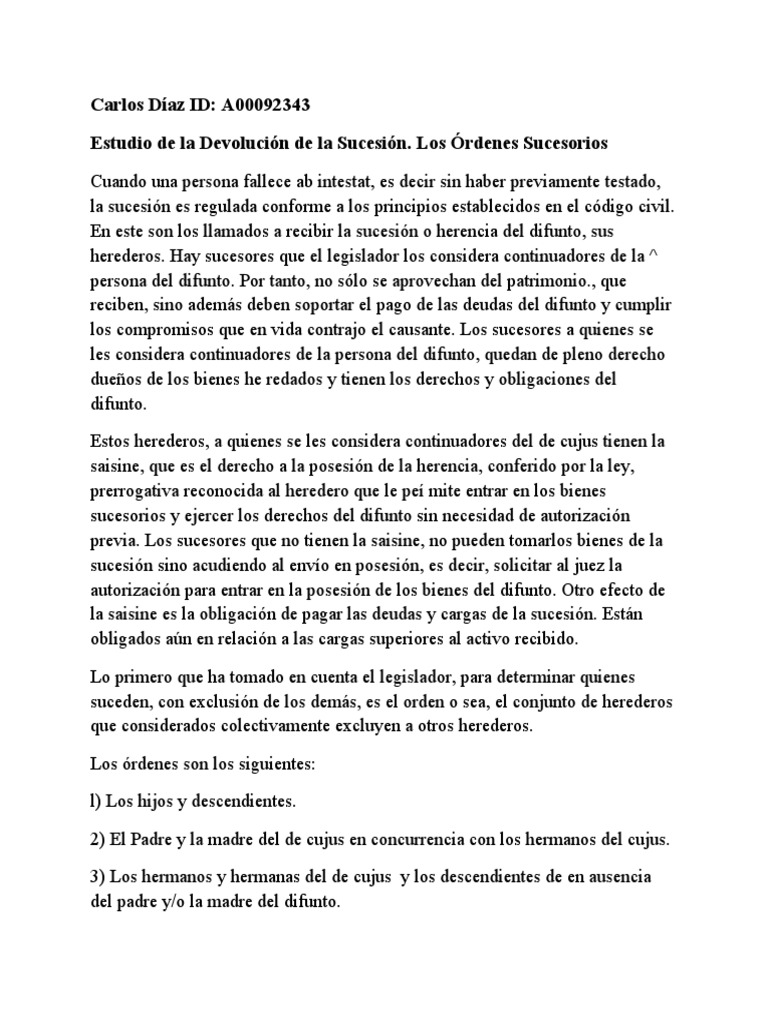 Órdenes Sucesorios en la Herencia Ab Intestat | PDF | Herencia | Parentesco