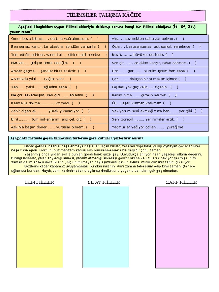 Fiilimsi Calisma Kagidi | PDF