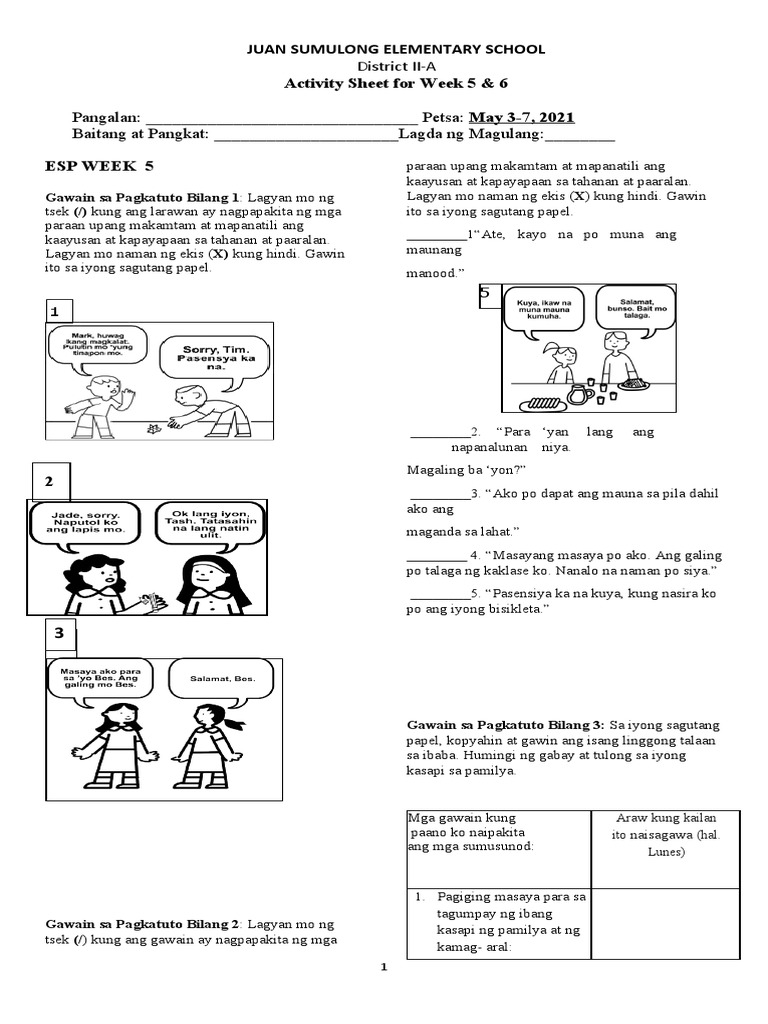 Answer Sheet in ESP - MATH AP ENGLISH WEEK 5 6 3rd Quarter May 3 7 | PDF