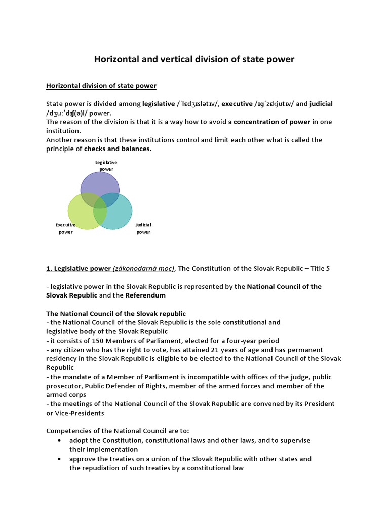 Horizontal Division of State Power | PDF | Presidents Of The United ...