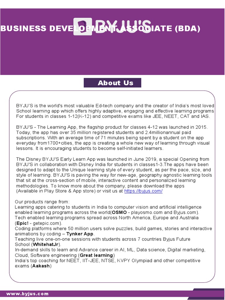 JD Byjus BDT | PDF | Learning