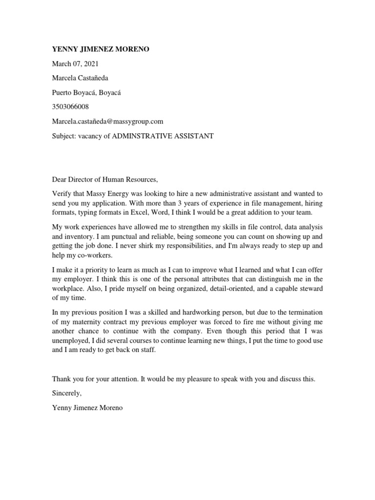 Cover Letter Yenny Jimenez | PDF
