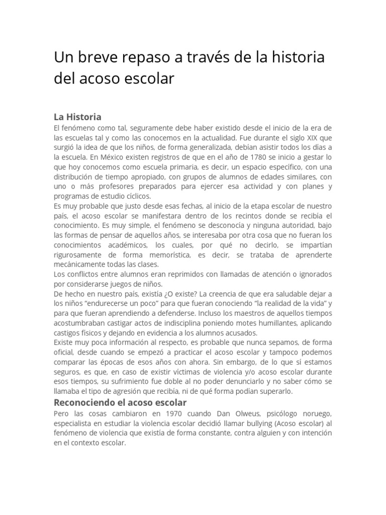 Un Breve Repaso A Través de La Historia Del Acoso Escolar | PDF