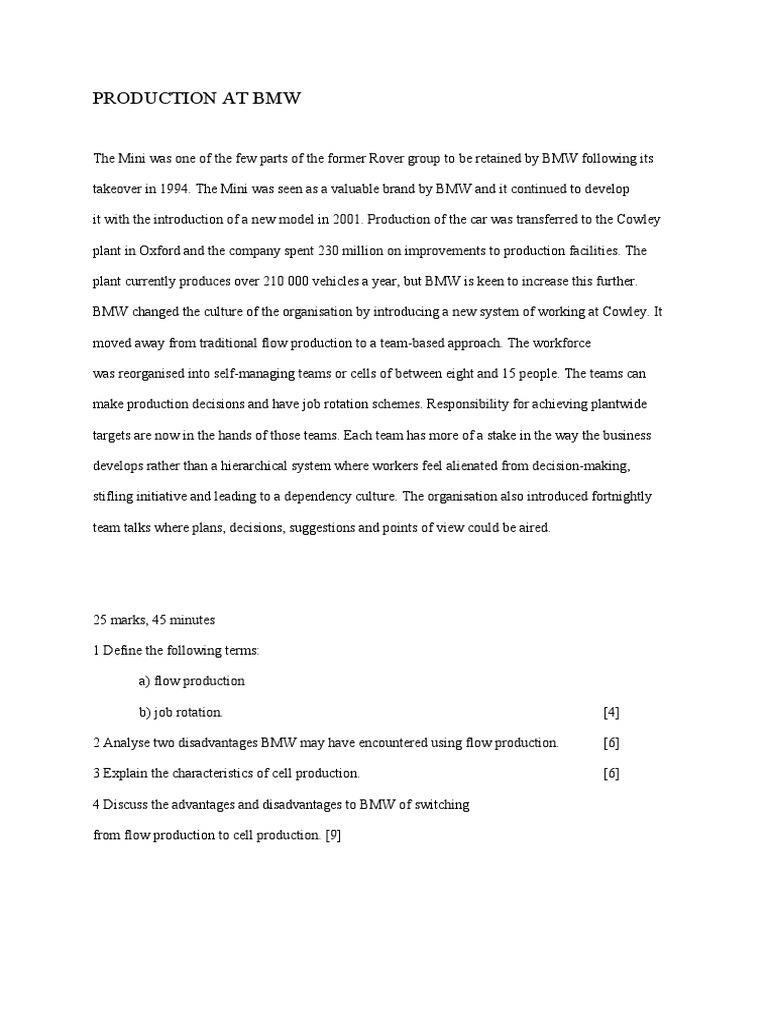 Production Methods Worksheet1 | PDF