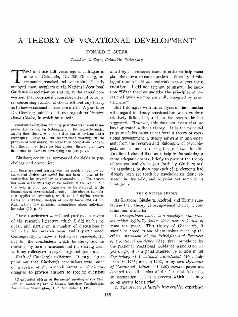 A Theory of Vocational Development | PDF | Psychology | Counseling ...
