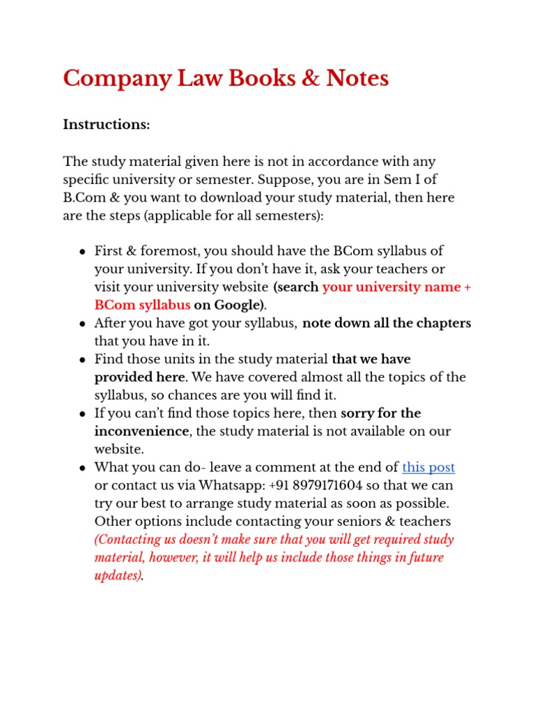 Company Law Books & Notes | PDF