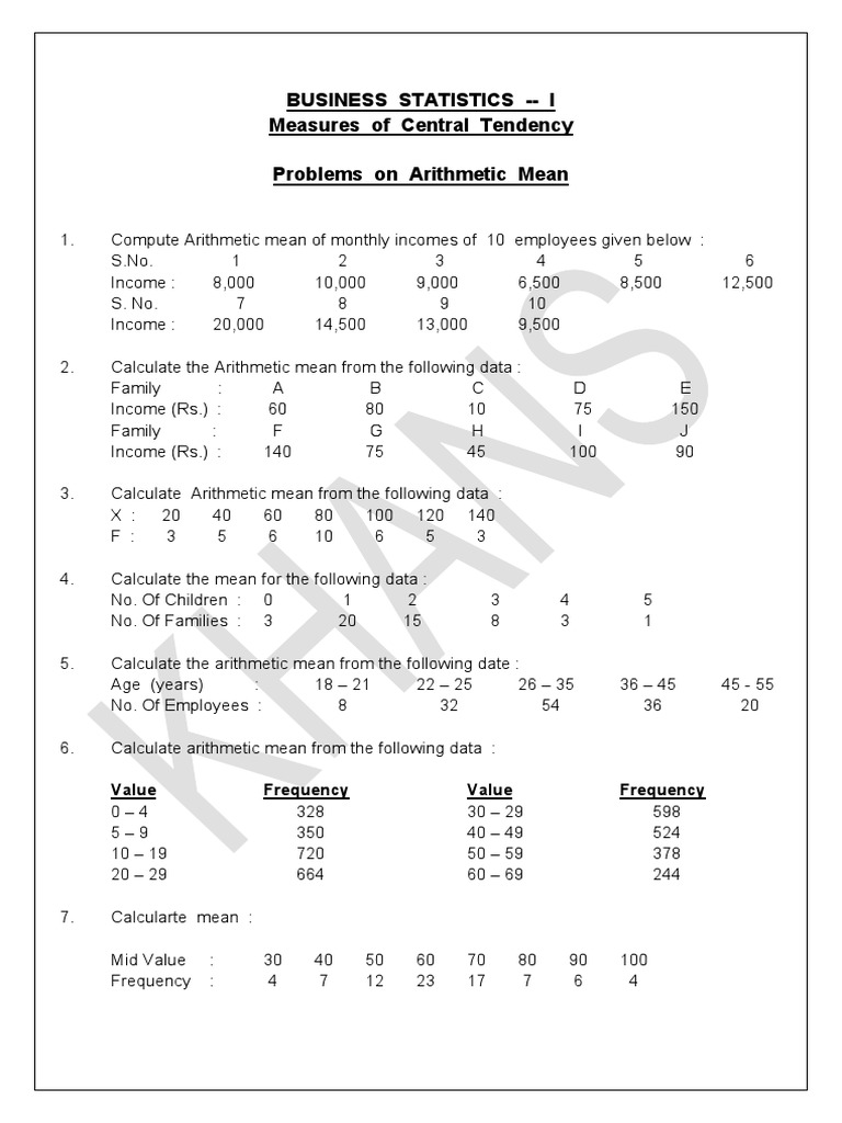 Problems On Arithmetic Mean. | PDF | Mean | Salary