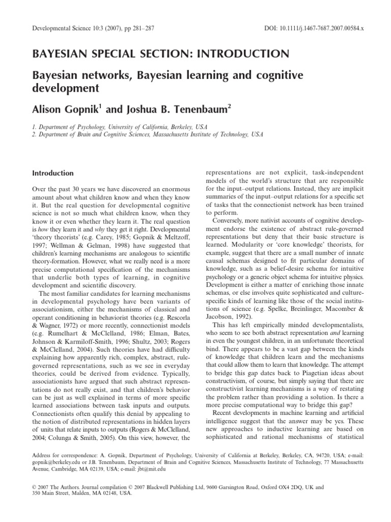 Bayesian Networks, Bayesian Learning and Cognitive Development | PDF | Causality | Bayesian Network
