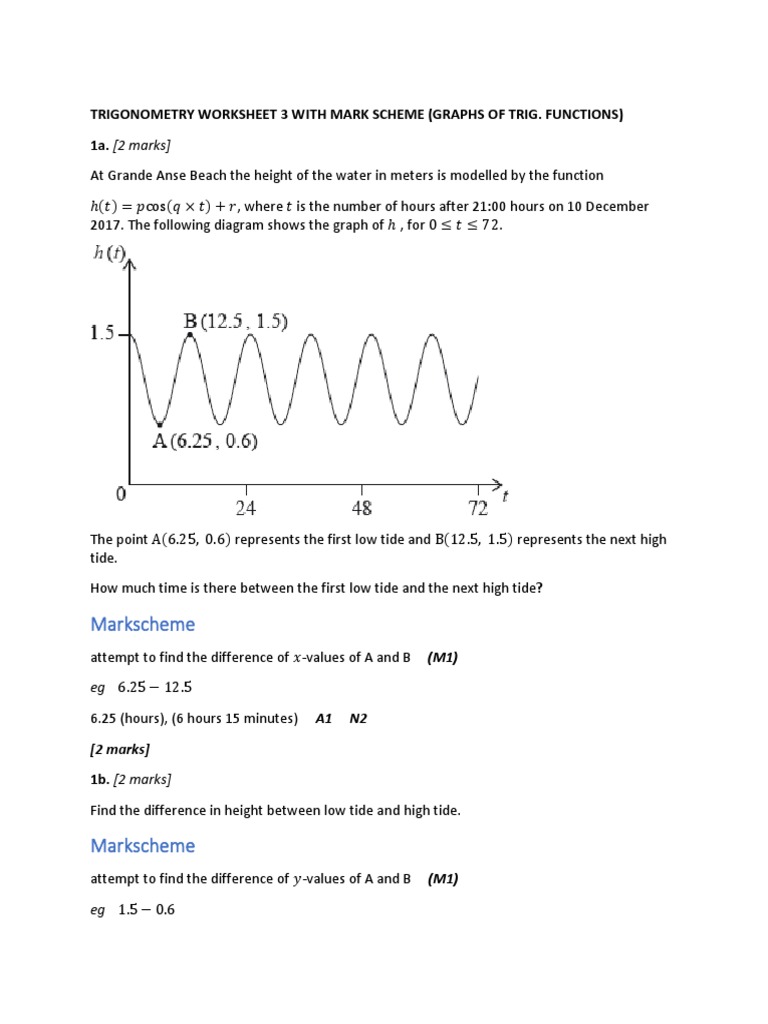 Trigonometric Tide Modeling Worksheet | PDF | Trigonometric Functions ...