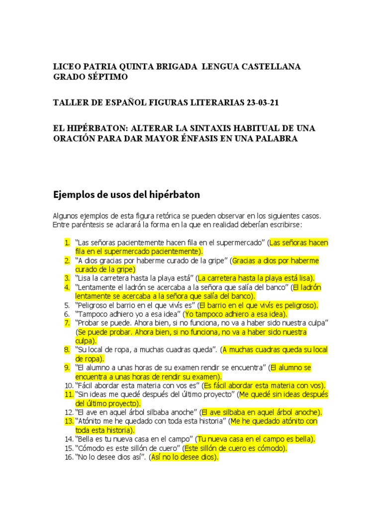 Ejemplos de Usos Del Hipérbaton | PDF