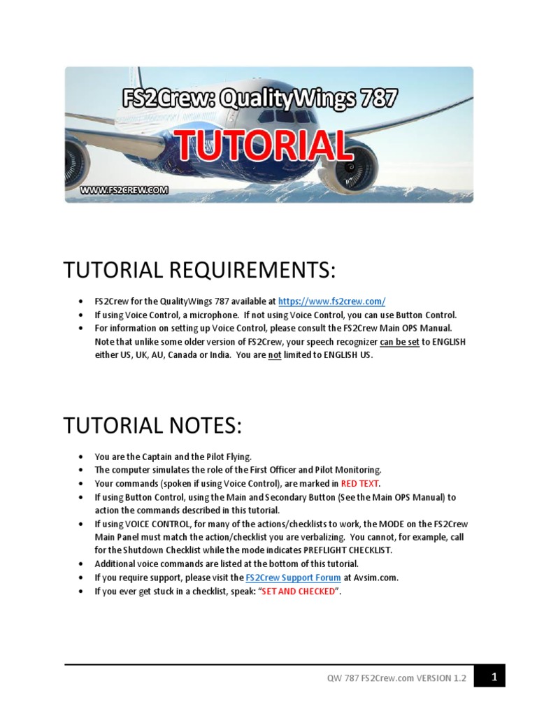 FS2Crew QW 787 Tutorial | PDF | Takeoff | Aircraft