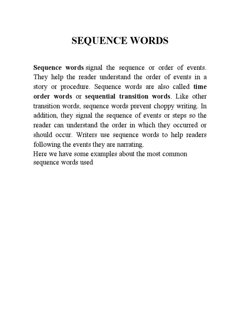 Sequence Words: Sequence Words Signal The Sequence or Order of Events | PDF