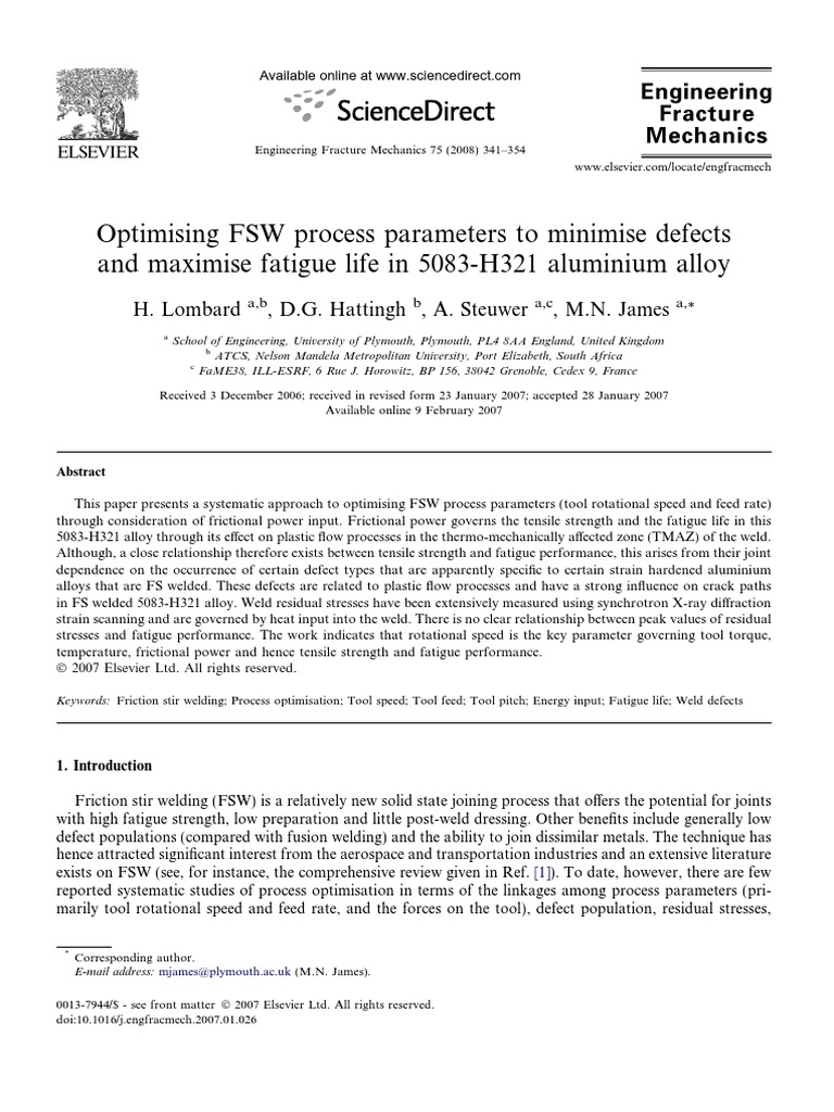 Optimizing FSW Aluminium Fatigue | PDF | Strength Of Materials ...