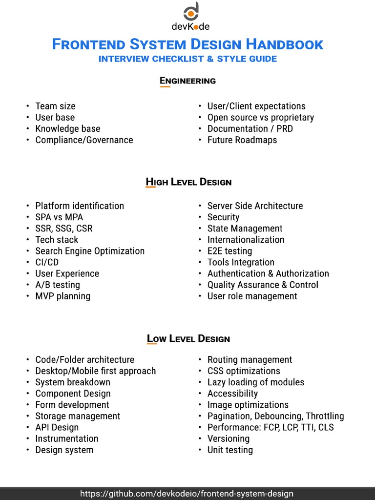 Frontend System Design Handbook: Interview Checklist & Style Guide | PDF | Search Engine ...