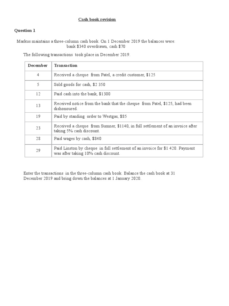 Cash Book Revision o Level | PDF | Cheque | Overdraft
