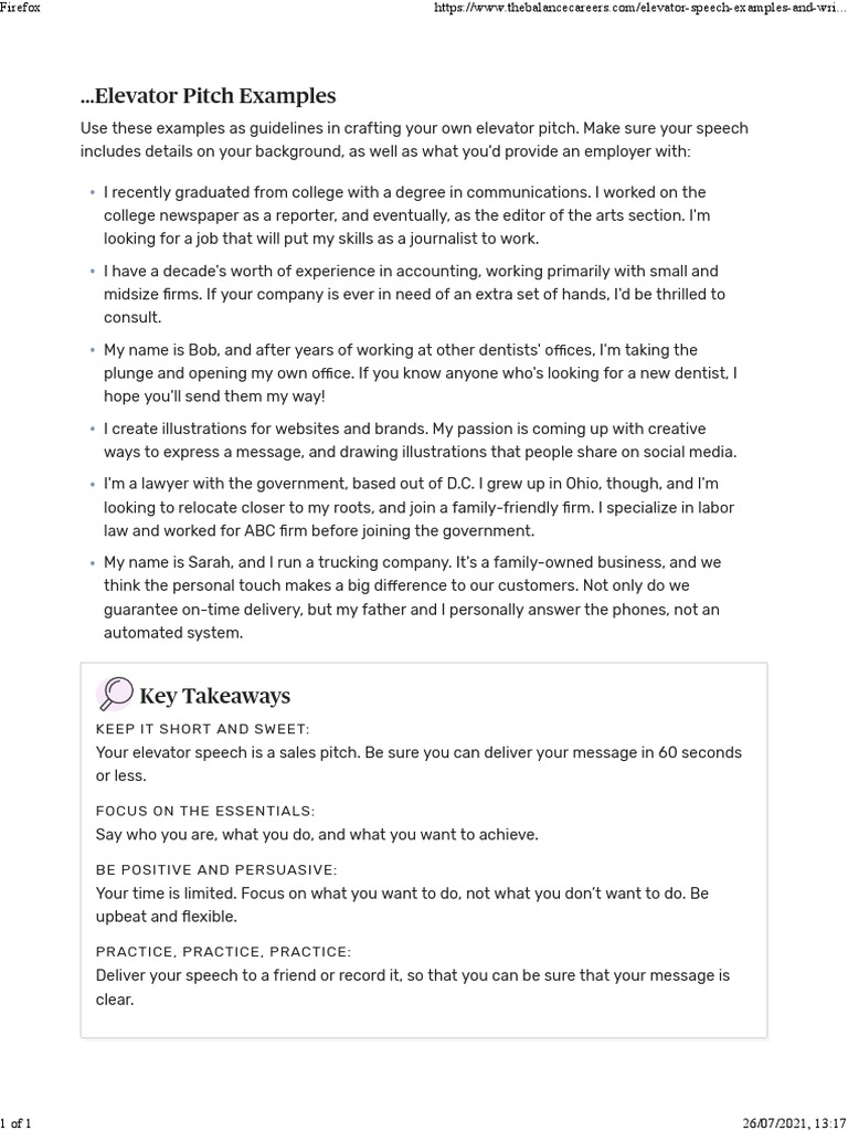 Elevator Pitch With Examples | PDF | Business | Public Sphere