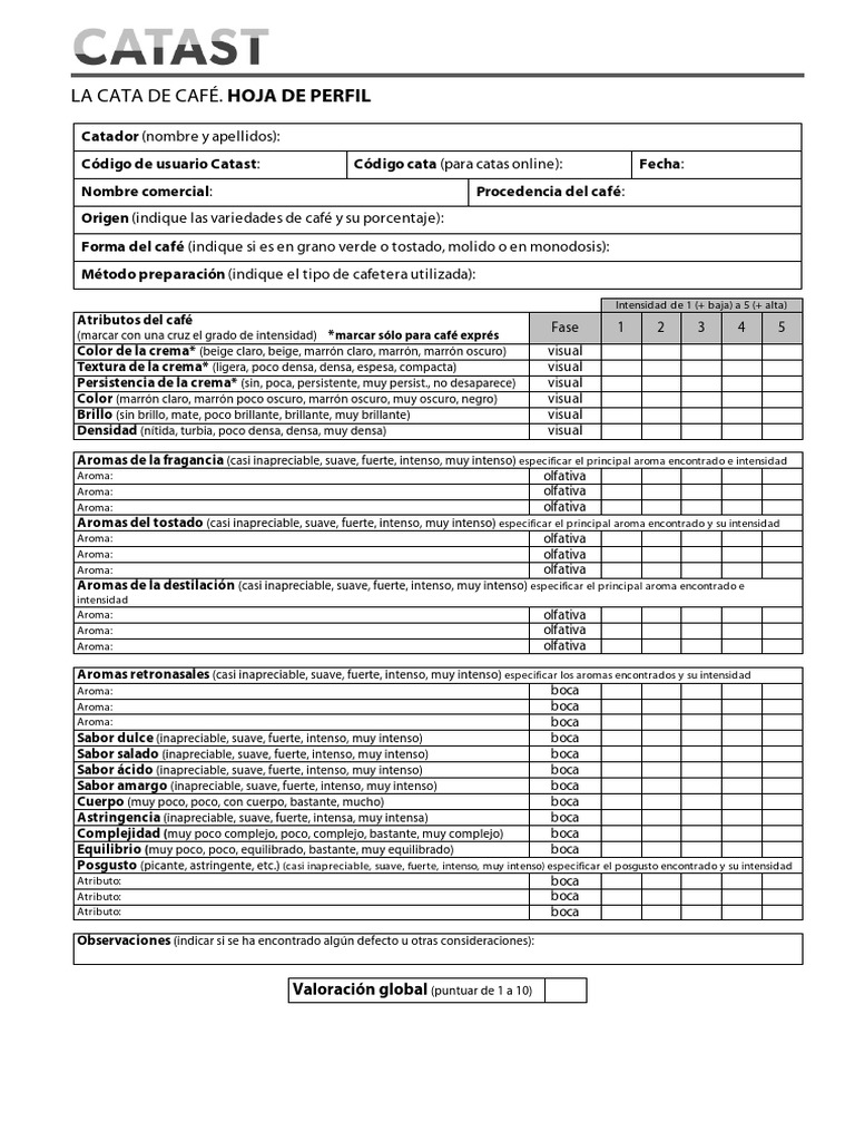 Ficha Técnica para Cata de Cafe | PDF | café | Sabor