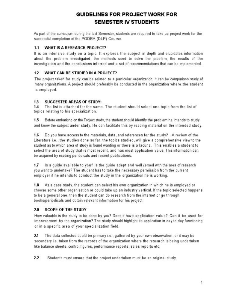 Project Work Guidelines for Semester IV | PDF | Business