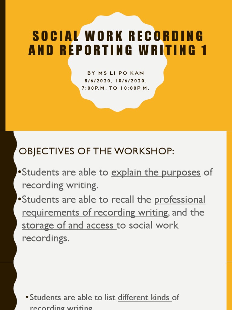 Social Work Recording and Reporting Writing 1 | PDF | Social Work ...