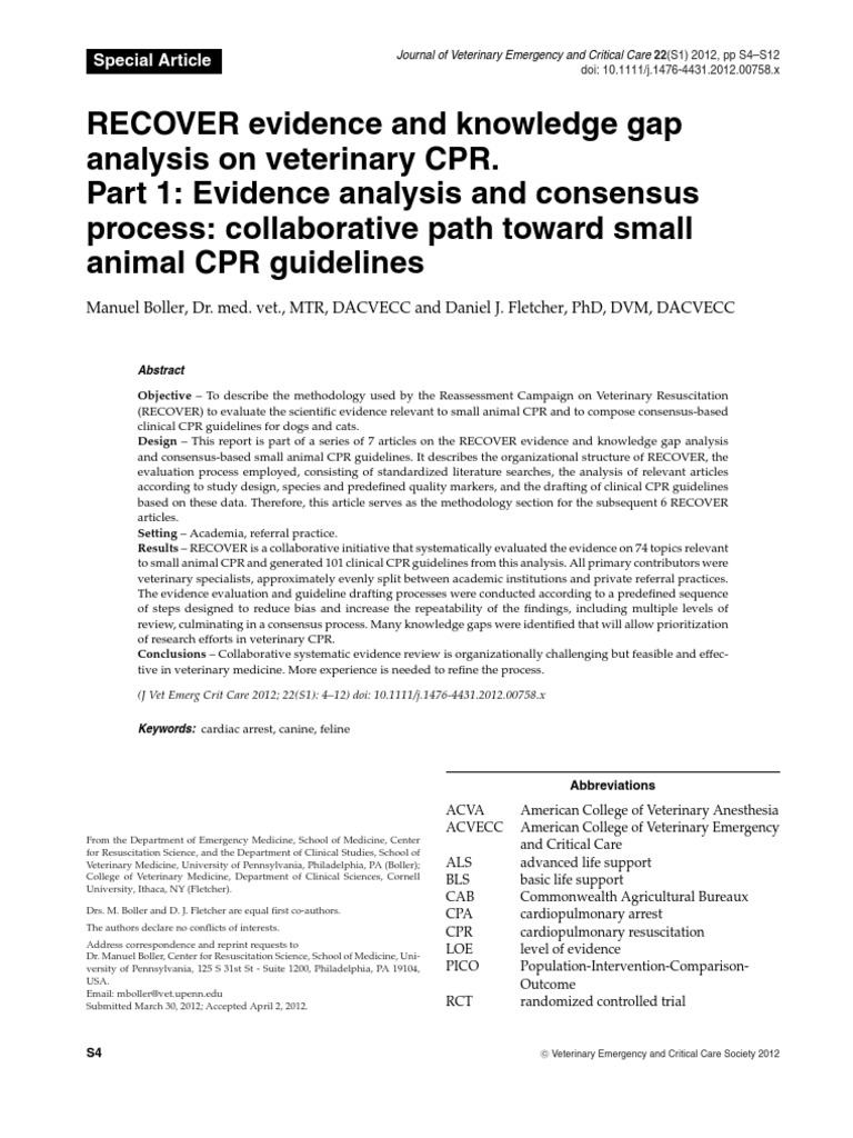 J Vet Emergen Crit Care - 2012 - Boller - RECOVER Evidence and ...