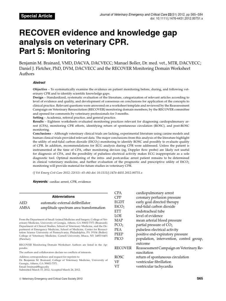 J Vet Emergen Crit Care - 2012 - Brainard - RECOVER Evidence and ...