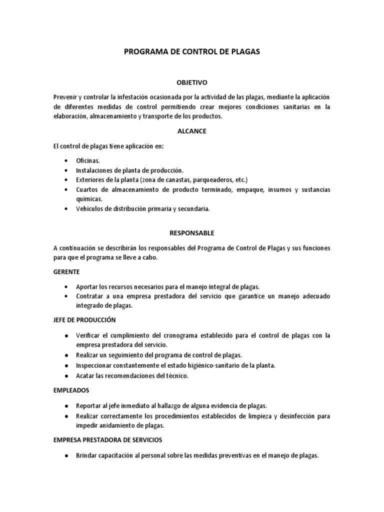 Programa de Control de Plagas | PDF | Control de plagas | Alimentos