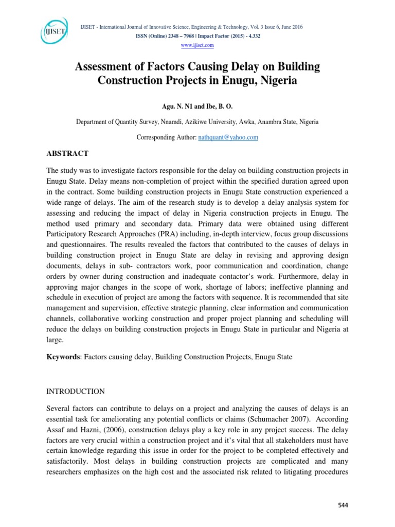 Assessment of Factors Causing Delay On Building | PDF | Consultant | Employment