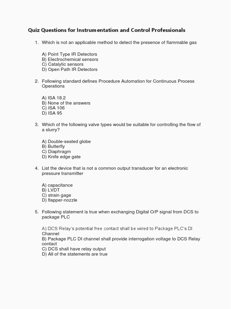 Quiz Questions For Instrumentation and Control Professionals | PDF | Programmable Logic ...