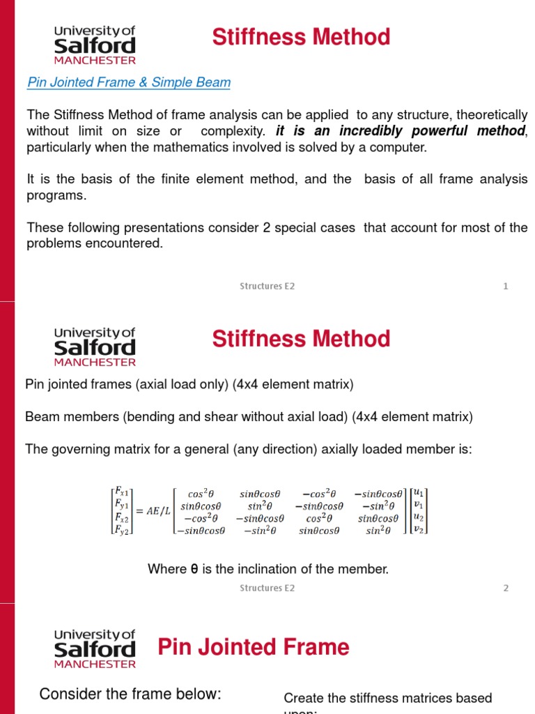 Stiffness Method Pin Jointed Frame | PDF | Matrix (Mathematics) | Beam (Structure)