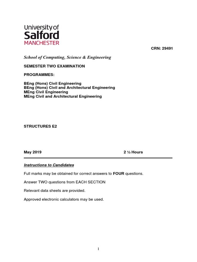 Structures E2 2018-2019 Given | PDF | Bending | Beam (Structure)