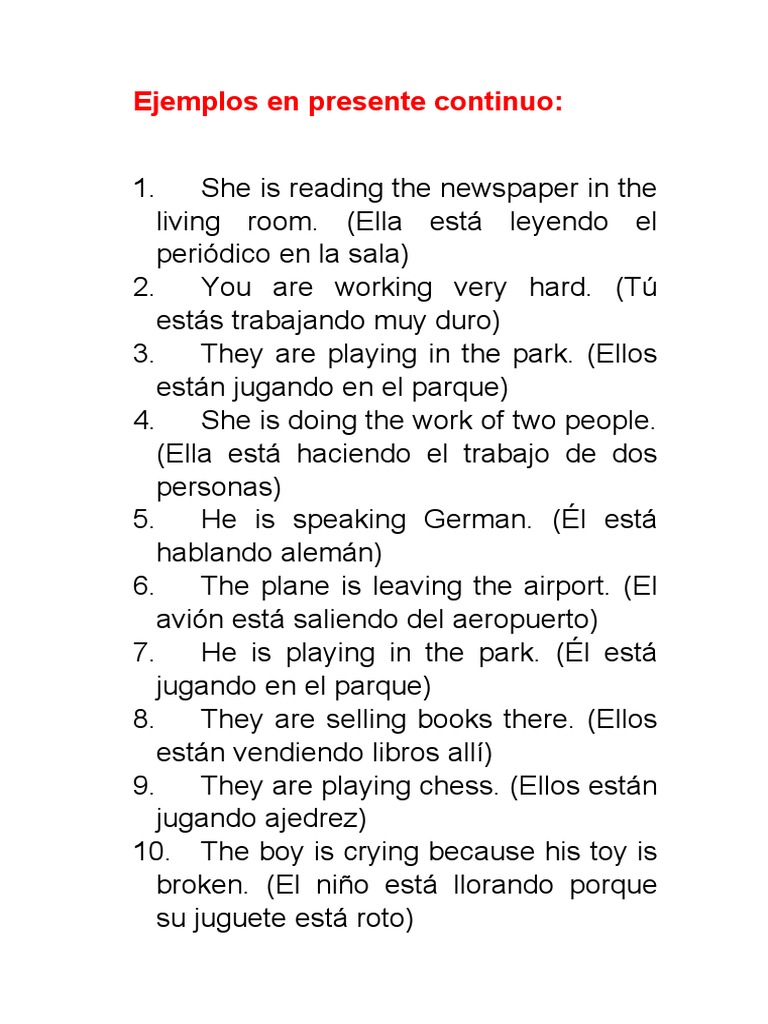 100 Ejemplos De Oraciones En Present Continuous – VAIXM