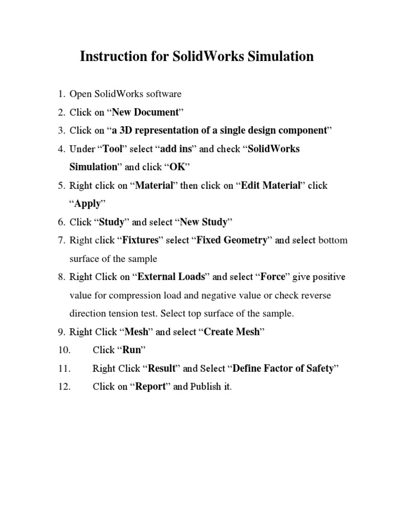 Instruction For SolidWorks Simulation | PDF