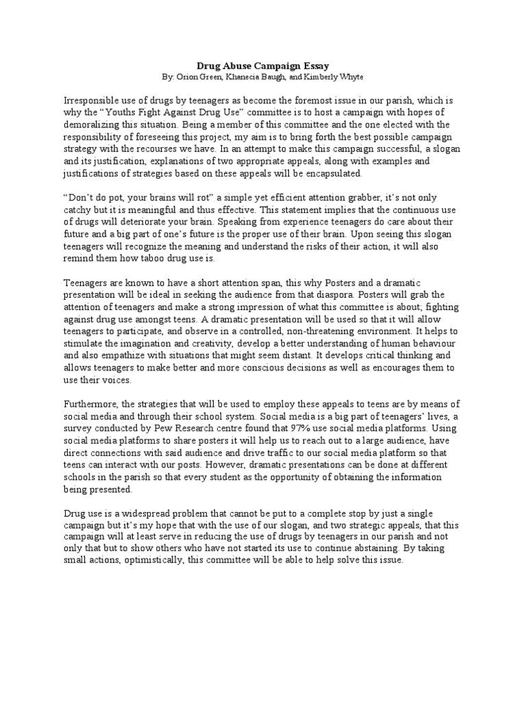 Drug Abuse Campaign Essay: By: Orion Green, Khanecia Baugh, and ...