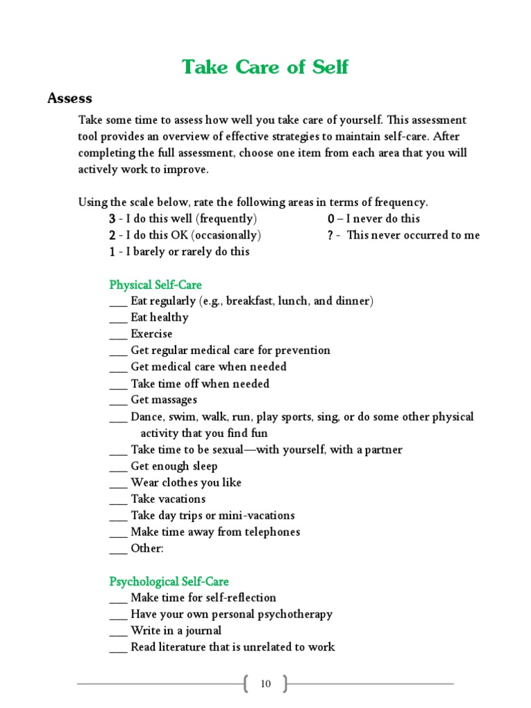 Self Care Assessment | PDF | Psychology | Applied Psychology