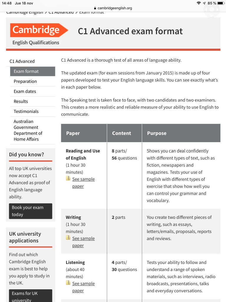 CAE Exam Format (Advanced) | PDF