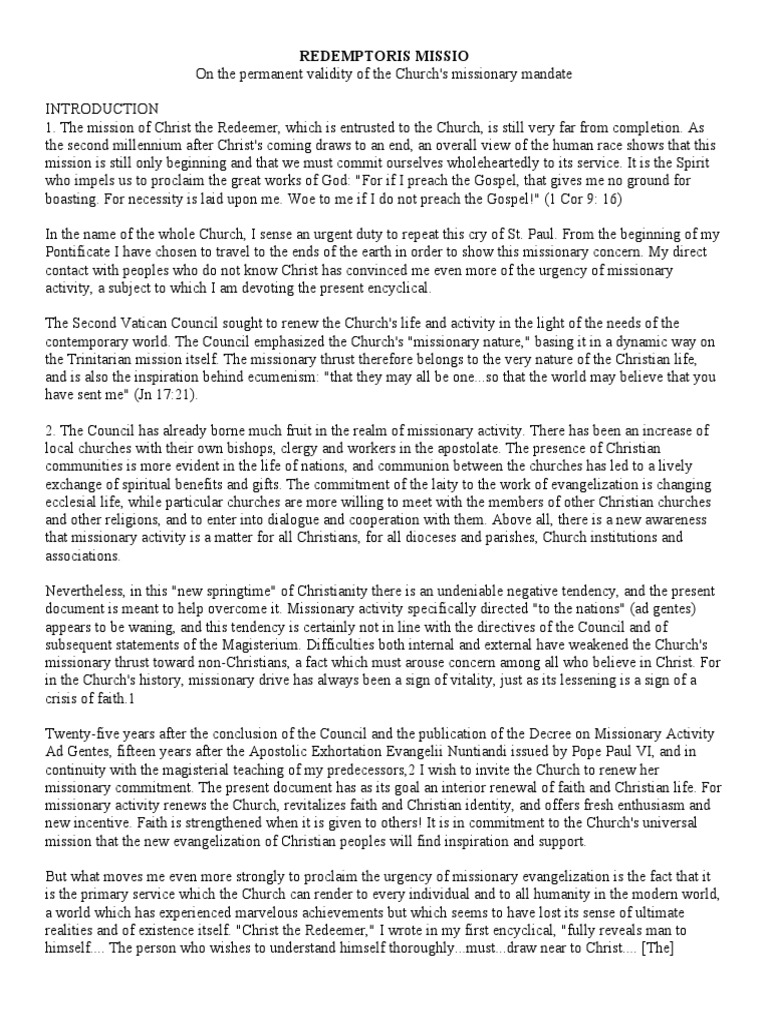Redemptoris Missio 1-36 | PDF | Jesus | Acts Of The Apostles