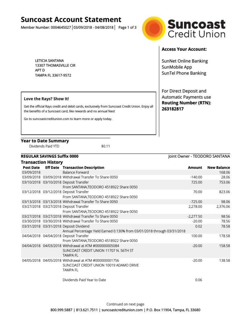 Suncoast Account Statement: Access Your Account: Sunnet Online Banking ...