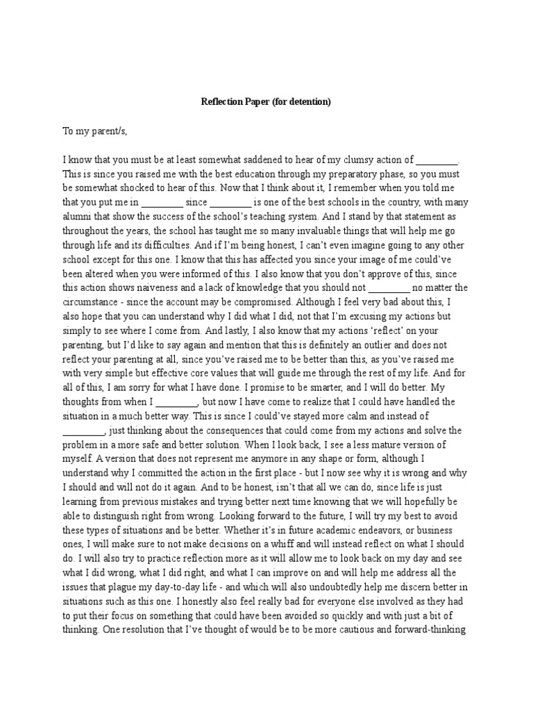 Reflection Paper (Detention) | PDF | Thought | Cognition
