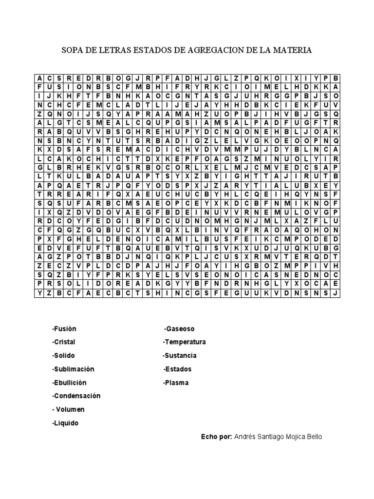 Sopa de Letras: Estados de la Materia | PDF | Rompecabezas de palabras