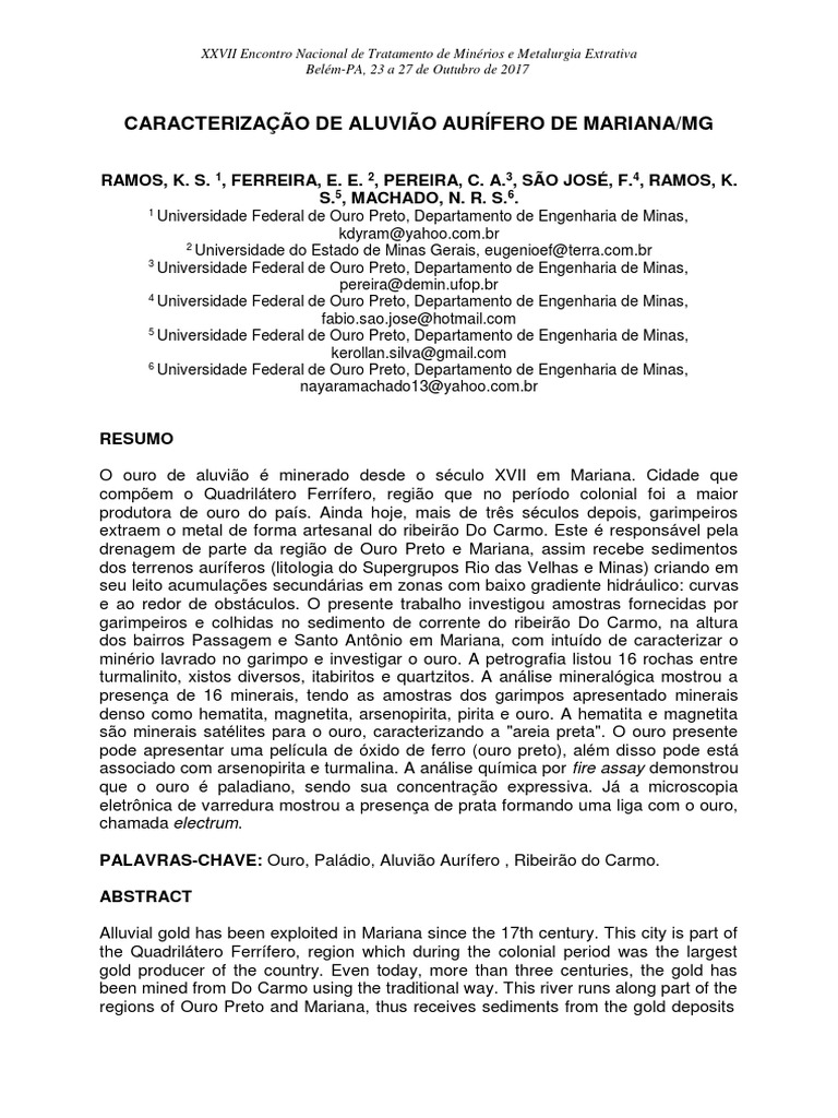 Caracterização do Aluvião Aurífero em Mariana | PDF | Ouro | Minerais