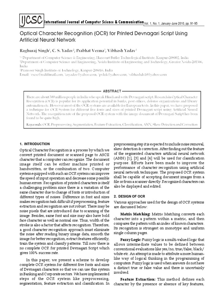 OCR for Devnagari Script Using ANN | PDF | Optical Character ...
