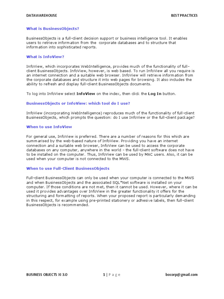 Datawarehouse Best Practices: What Is Businessobjects? | PDF | Visual Basic For Applications ...