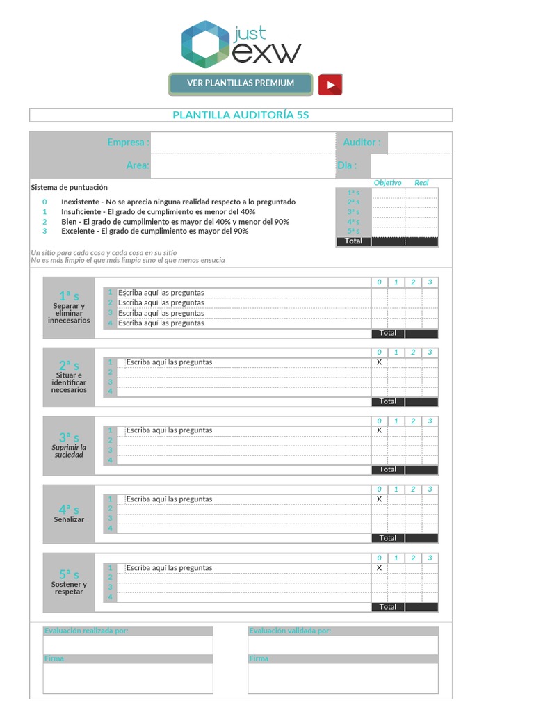 Plantilla Excel Auditoria 5s | PDF