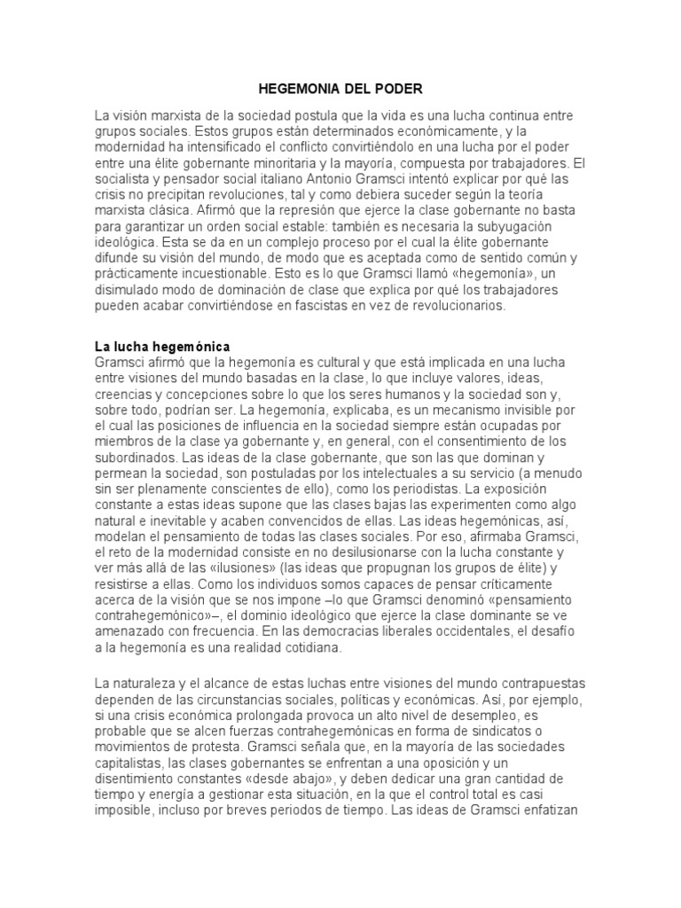 Hegemonia Del Poder | PDF | Antonio Gramsci | Hegemonía