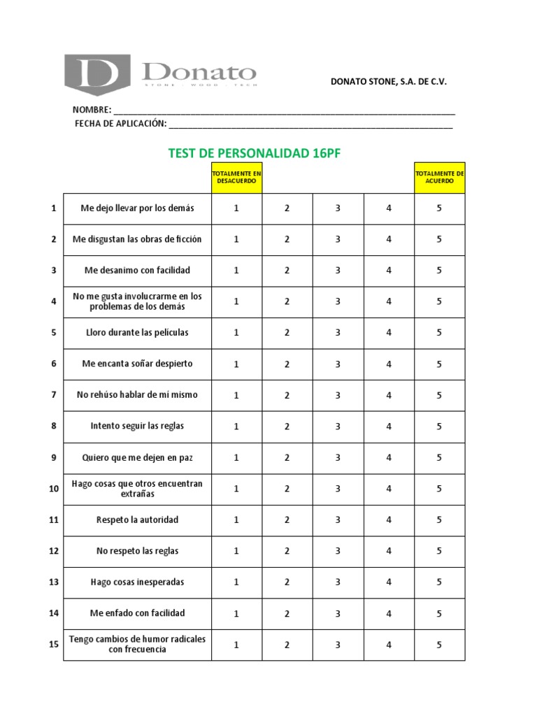 TEST DE PERSONALIDAD 16 Factores (16 PF) | Descargar gratis PDF ...